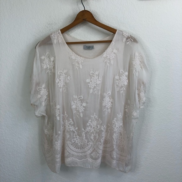 Angela Moda | Tops | Angela Moda Lace Embroidered Sheer Topper Blouse ...